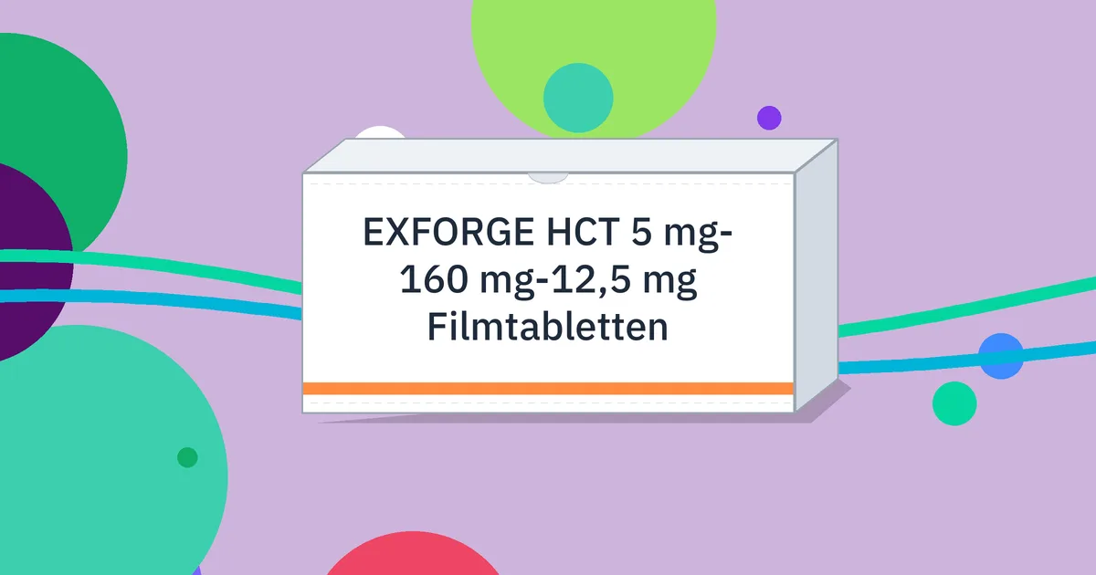 Symbolbild: Packung mit der Aufschrift EXFORGE HCT 5 mg-160 mg-12,5 mg Filmtabletten (PZN 05111253) – Verfügbarkeit und Bezug in Apotheken in Frankfurt am Main