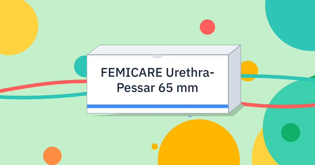 Symbolbild: Packung mit der Aufschrift FEMICARE Urethra-Pessar 65 mm (PZN 19336530) – Verfügbarkeit und Bezug in Apotheken in Frankfurt am Main