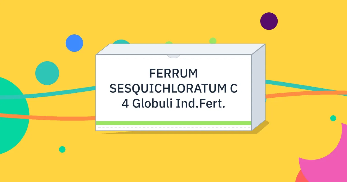 Symbolbild: Packung mit der Aufschrift FERRUM SESQUICHLORATUM C 4 Globuli Ind.Fert. (PZN 17732919) – Verfügbarkeit und Bezug in Apotheken in Frankfurt am Main