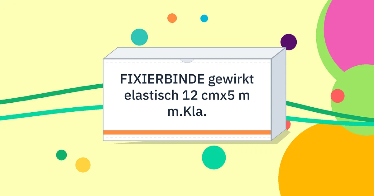 Symbolbild: Packung mit der Aufschrift FIXIERBINDE gewirkt elastisch 12 cmx5 m m.Kla. (PZN 06931923) – Verfügbarkeit und Bezug in Apotheken in Frankfurt am Main