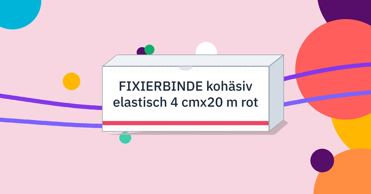 Symbolbild: Packung mit der Aufschrift FIXIERBINDE kohäsiv elastisch 4 cmx20 m rot (PZN 04793977) – Verfügbarkeit und Bezug in Apotheken in Frankfurt am Main
