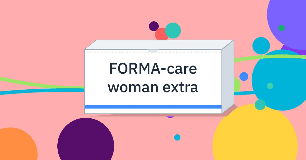 Symbolbild: Packung mit der Aufschrift FORMA-care woman extra (PZN 03707154) – Verfügbarkeit und Bezug in Apotheken in Frankfurt am Main