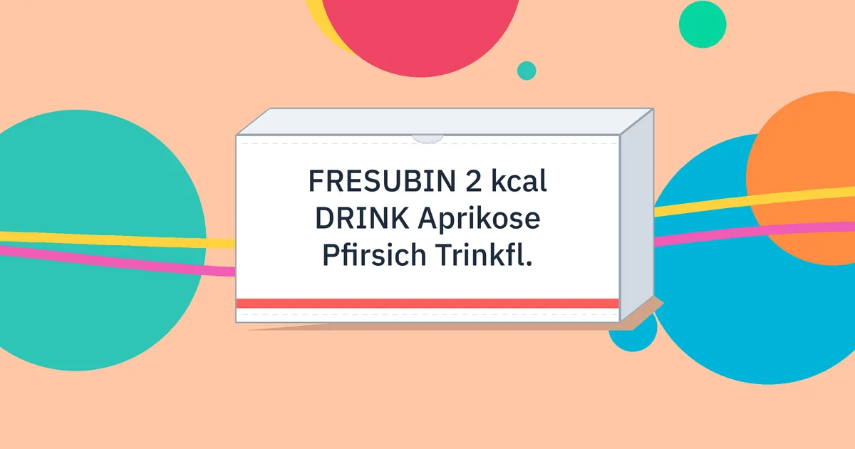 Symbolbild: Packung mit der Aufschrift FRESUBIN 2 kcal DRINK Aprikose Pfirsich Trinkfl. (PZN 11590832) – Verfügbarkeit und Bezug in Apotheken in Frankfurt am Main