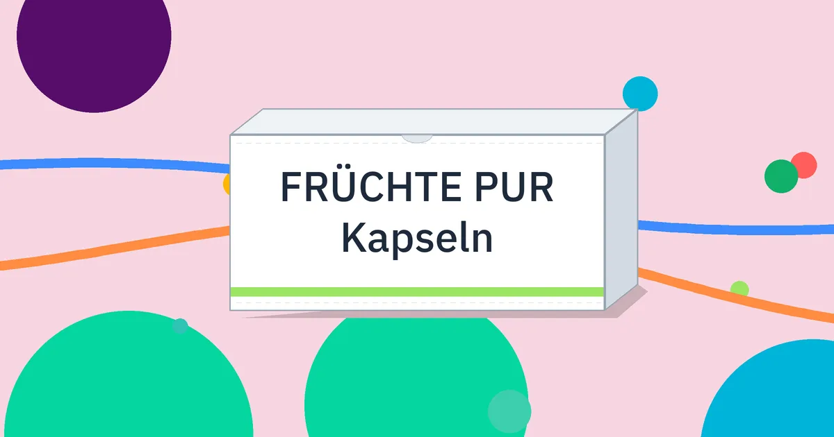 Symbolbild: Packung mit der Aufschrift FRÜCHTE PUR Kapseln (PZN 18129450) – Verfügbarkeit und Bezug in Apotheken in Frankfurt am Main