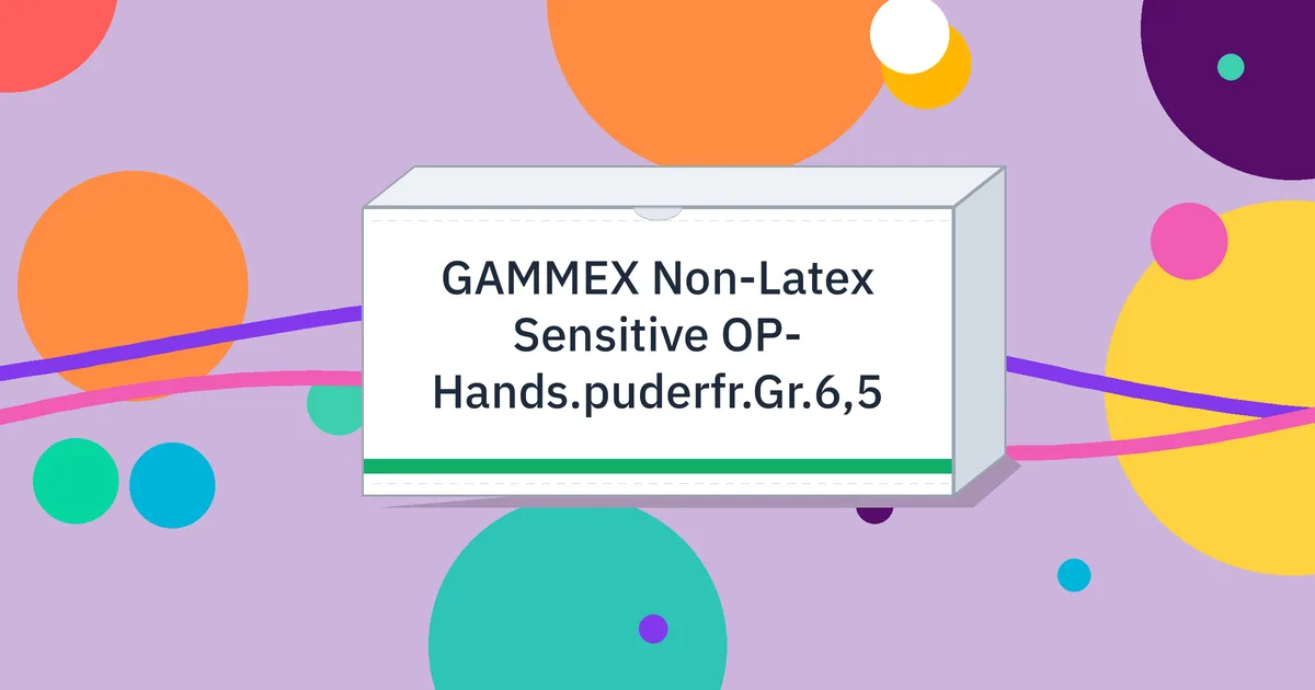Symbolbild: Packung mit der Aufschrift GAMMEX Non-Latex Sensitive OP-Hands.puderfr.Gr.6,5 (PZN 11298391) – Verfügbarkeit und Bezug in Apotheken in Frankfurt am Main