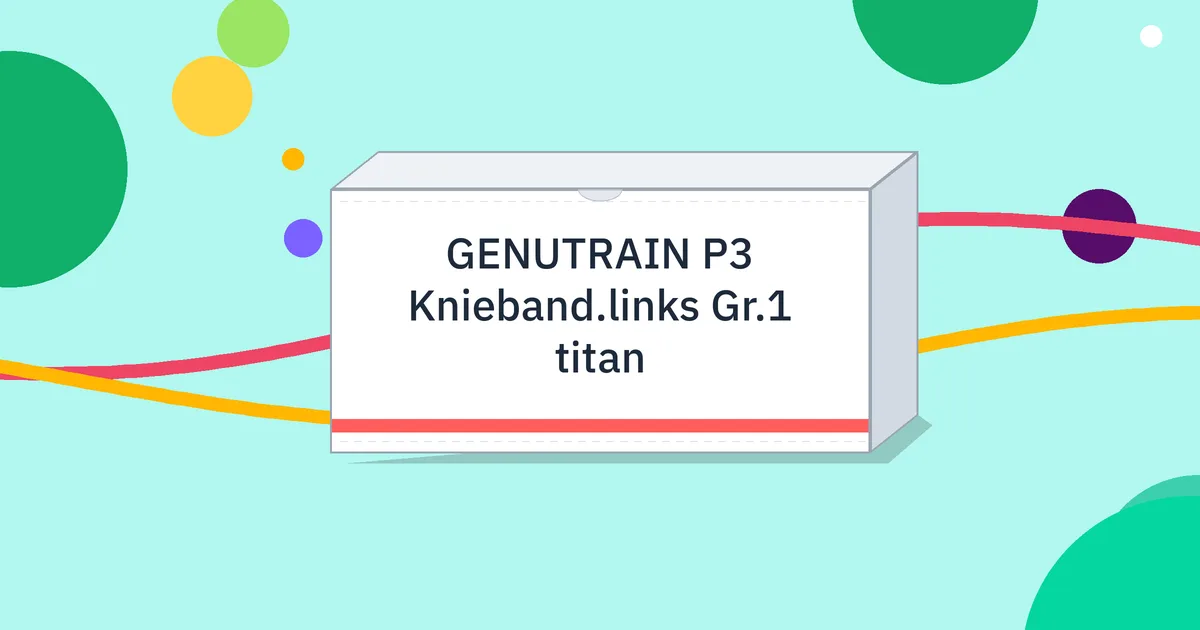 Symbolbild: Packung mit der Aufschrift GENUTRAIN P3 Knieband.links Gr.1 titan (PZN 01285111) – Verfügbarkeit und Bezug in Apotheken in Frankfurt am Main