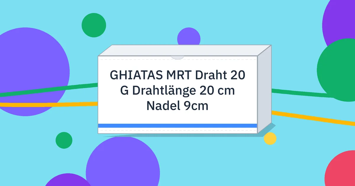 Symbolbild: Packung mit der Aufschrift GHIATAS MRT Draht 20 G Drahtlänge 20 cm Nadel 9cm (PZN 03566245) – Verfügbarkeit und Bezug in Apotheken in Frankfurt am Main