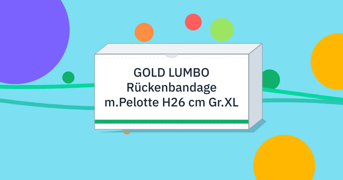 Symbolbild: Packung mit der Aufschrift GOLD LUMBO Rückenbandage m.Pelotte H26 cm Gr.XL (PZN 19133815) – Verfügbarkeit und Bezug in Apotheken in Frankfurt am Main
