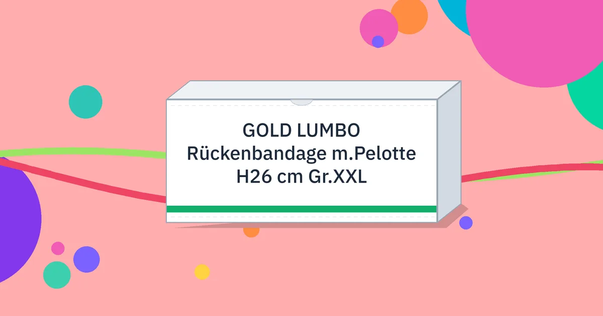 Symbolbild: Packung mit der Aufschrift GOLD LUMBO Rückenbandage m.Pelotte H26 cm Gr.XXL (PZN 19133821) – Verfügbarkeit und Bezug in Apotheken in Frankfurt am Main