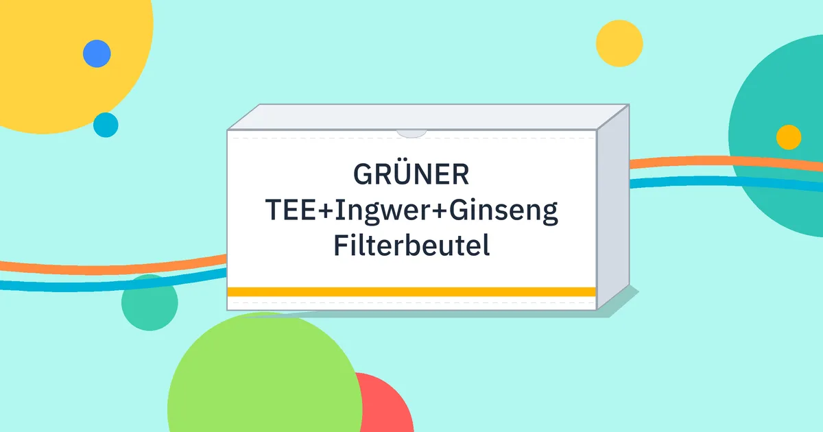 Symbolbild: Packung mit der Aufschrift GRÜNER TEE+Ingwer+Ginseng Filterbeutel (PZN 04401405) – Verfügbarkeit und Bezug in Apotheken in Frankfurt am Main