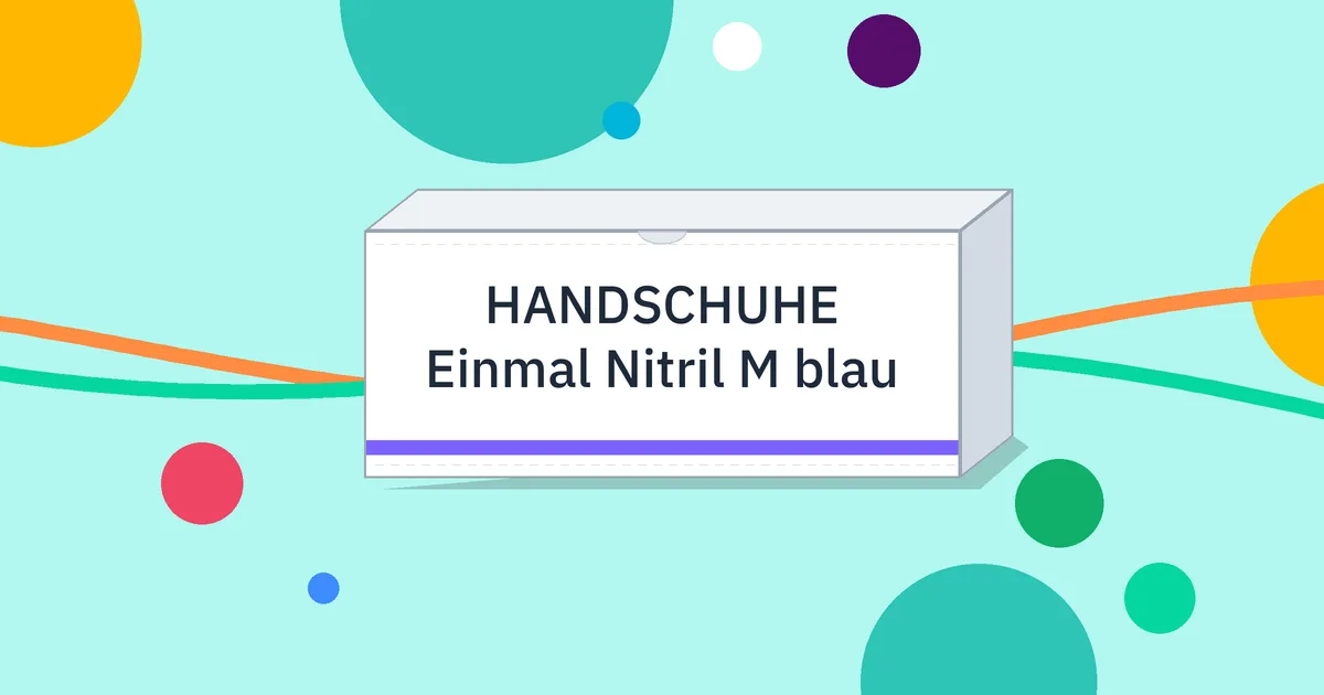 Symbolbild: Packung mit der Aufschrift HANDSCHUHE Einmal Nitril M blau (PZN 00129202) – Verfügbarkeit und Bezug in Apotheken in Frankfurt am Main