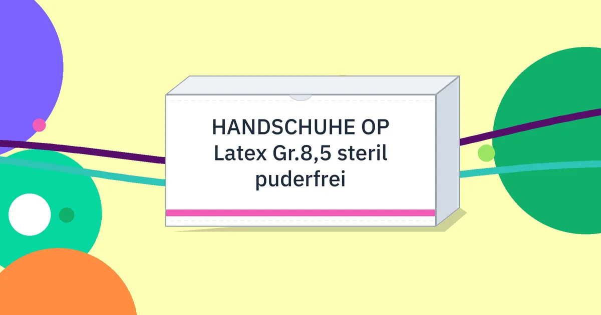 Symbolbild: Packung mit der Aufschrift HANDSCHUHE OP Latex Gr.8,5 steril puderfrei (PZN 01343771) – Verfügbarkeit und Bezug in Apotheken in Frankfurt am Main