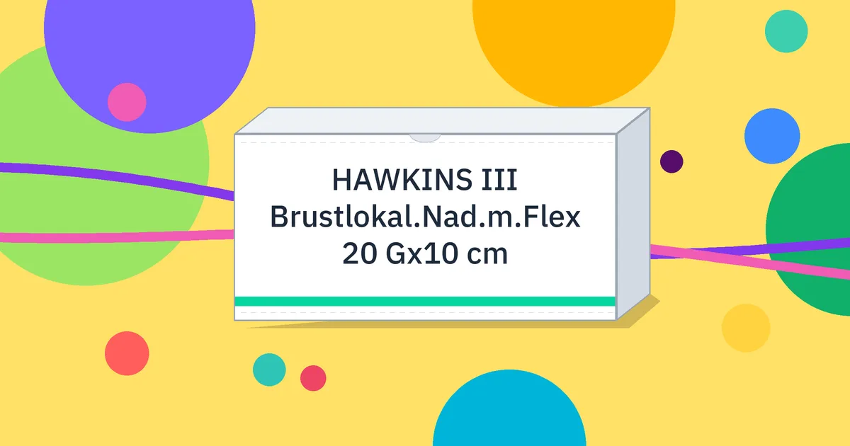 Symbolbild: Packung mit der Aufschrift HAWKINS III Brustlokal.Nad.m.Flex 20 Gx10 cm (PZN 06772287) – Verfügbarkeit und Bezug in Apotheken in Frankfurt am Main