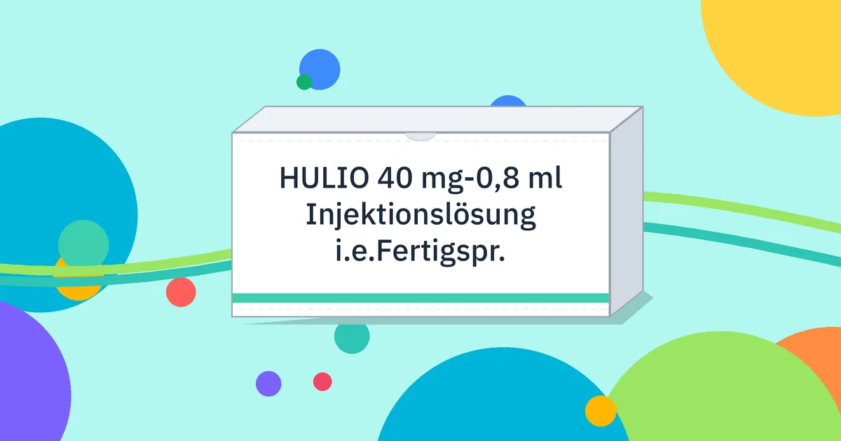 Symbolbild: Packung mit der Aufschrift HULIO 40 mg-0,8 ml Injektionslösung i.e.Fertigspr. (PZN 16013967) – Verfügbarkeit und Bezug in Apotheken in Frankfurt am Main