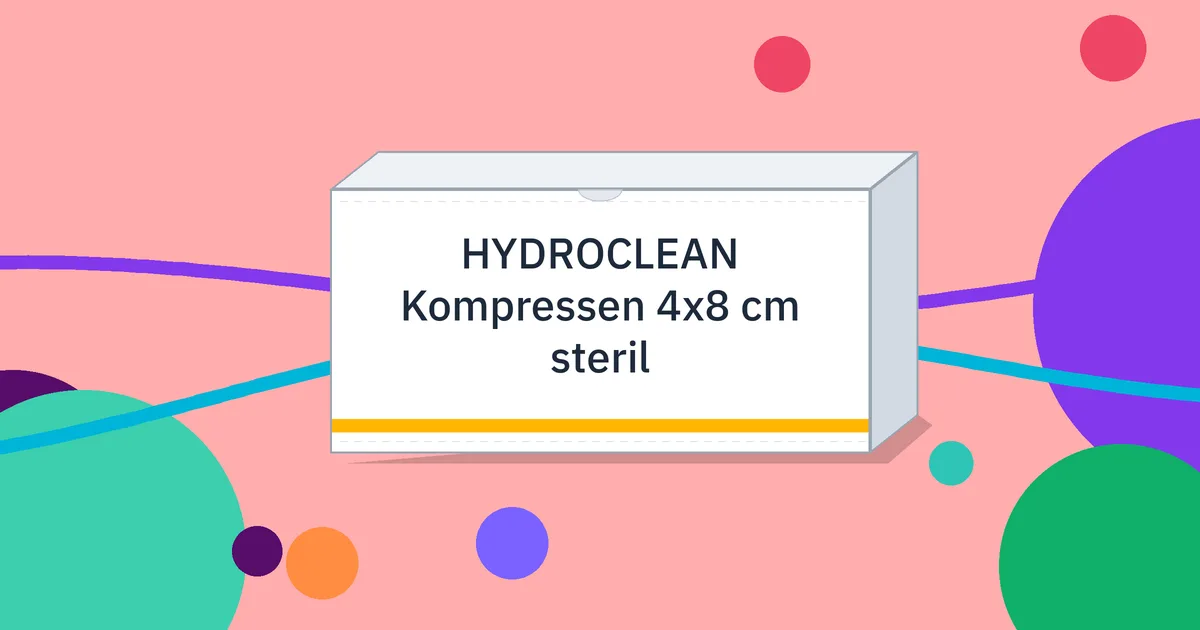 Symbolbild: Packung mit der Aufschrift HYDROCLEAN Kompressen 4x8 cm steril (PZN 18127534) – Verfügbarkeit und Bezug in Apotheken in Frankfurt am Main
