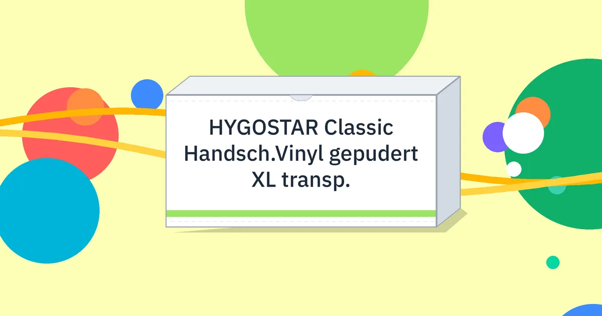 Symbolbild: Packung mit der Aufschrift HYGOSTAR Classic Handsch.Vinyl gepudert XL transp. (PZN 20775306) – Verfügbarkeit und Bezug in Apotheken in Frankfurt am Main