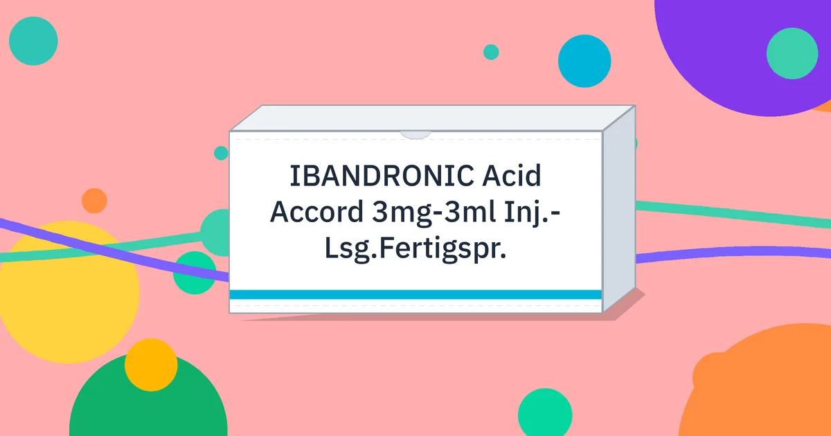 Symbolbild: Packung mit der Aufschrift IBANDRONIC Acid Accord 3mg-3ml Inj.-Lsg.Fertigspr. (PZN 19405998) – Verfügbarkeit und Bezug in Apotheken in Frankfurt am Main