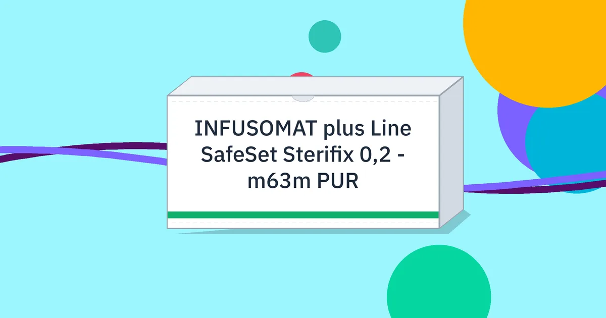 Symbolbild: Packung mit der Aufschrift INFUSOMAT plus Line SafeSet Sterifix 0,2 -m63m PUR (PZN 14332987) – Verfügbarkeit und Bezug in Apotheken in Frankfurt am Main