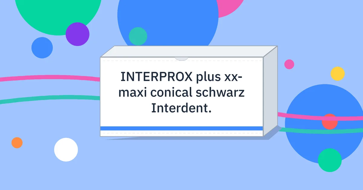 Symbolbild: Packung mit der Aufschrift INTERPROX plus xx-maxi conical schwarz Interdent. (PZN 19262961) – Verfügbarkeit und Bezug in Apotheken in Frankfurt am Main