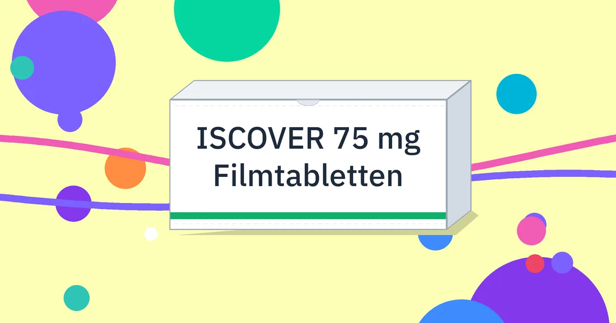 Symbolbild: Packung mit der Aufschrift ISCOVER 75 mg Filmtabletten (PZN 09156324) – Verfügbarkeit und Bezug in Apotheken in Frankfurt am Main