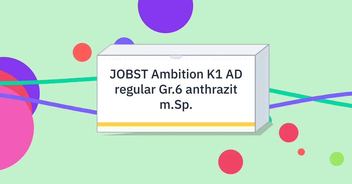 Symbolbild: Packung mit der Aufschrift JOBST Ambition K1 AD regular Gr.6 anthrazit m.Sp. (PZN 11020135) – Verfügbarkeit und Bezug in Apotheken in Frankfurt am Main