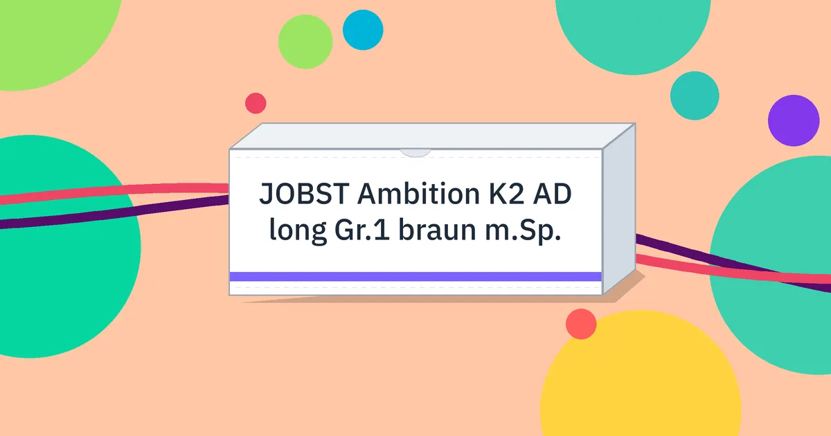 Symbolbild: Packung mit der Aufschrift JOBST Ambition K2 AD long Gr.1 braun m.Sp. (PZN 11020520) – Verfügbarkeit und Bezug in Apotheken in Frankfurt am Main