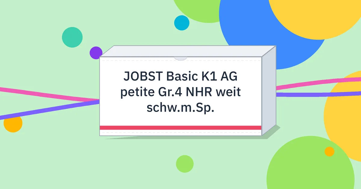 Symbolbild: Packung mit der Aufschrift JOBST Basic K1 AG petite Gr.4 NHR weit schw.m.Sp. (PZN 15309737) – Verfügbarkeit und Bezug in Apotheken in Frankfurt am Main