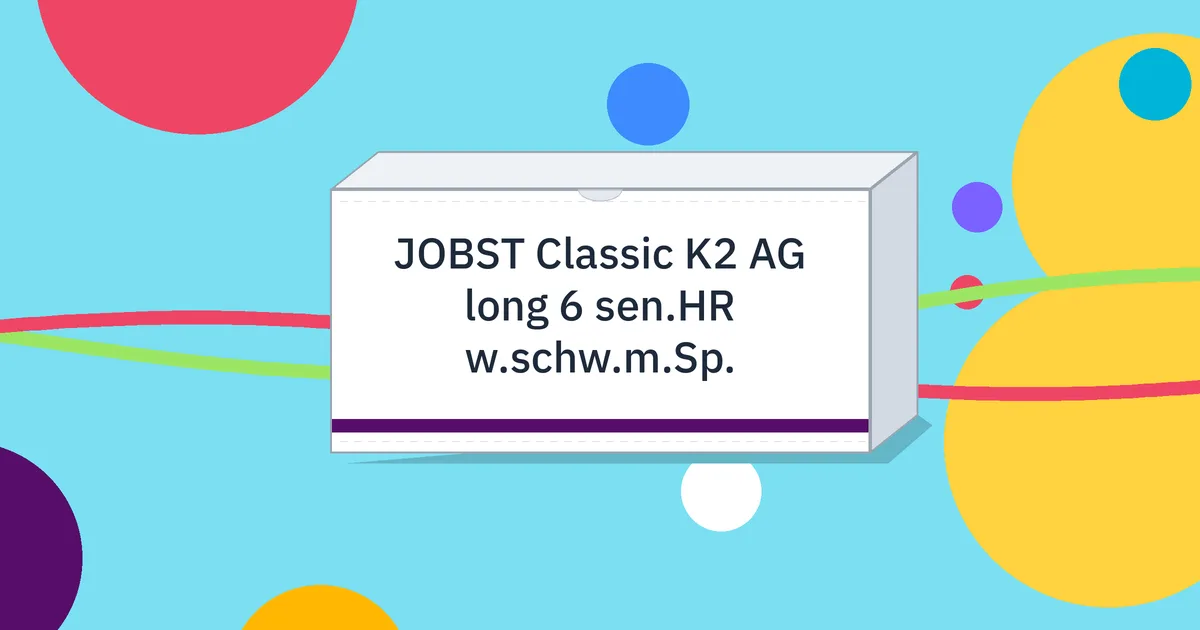 Symbolbild: Packung mit der Aufschrift JOBST Classic K2 AG long 6 sen.HR w.schw.m.Sp. (PZN 17959853) – Verfügbarkeit und Bezug in Apotheken in Frankfurt am Main