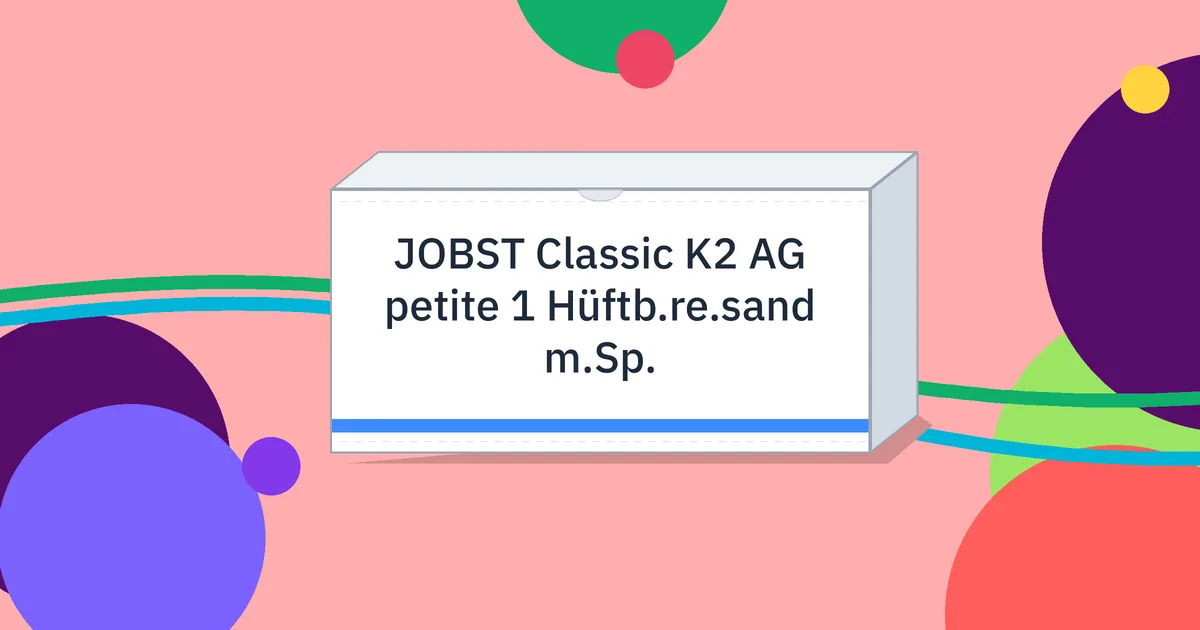 Symbolbild: Packung mit der Aufschrift JOBST Classic K2 AG petite 1 Hüftb.re.sand m.Sp. (PZN 13065403) – Verfügbarkeit und Bezug in Apotheken in Frankfurt am Main