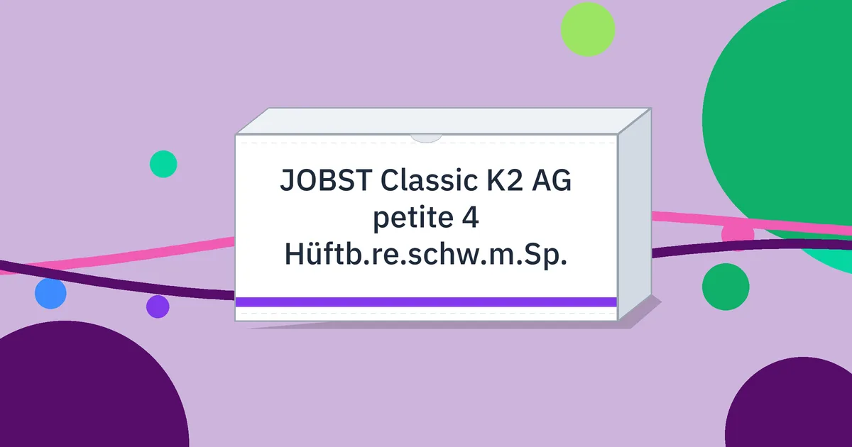 Symbolbild: Packung mit der Aufschrift JOBST Classic K2 AG petite 4 Hüftb.re.schw.m.Sp. (PZN 13065538) – Verfügbarkeit und Bezug in Apotheken in Frankfurt am Main