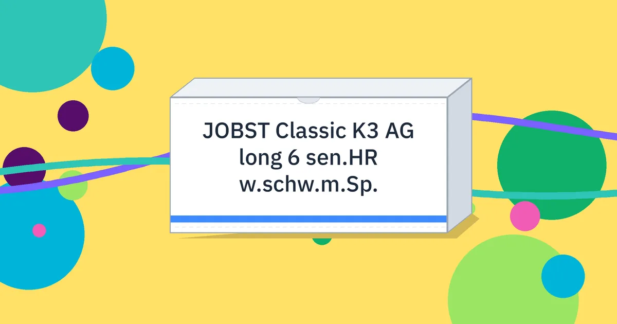 Symbolbild: Packung mit der Aufschrift JOBST Classic K3 AG long 6 sen.HR w.schw.m.Sp. (PZN 17958701) – Verfügbarkeit und Bezug in Apotheken in Frankfurt am Main