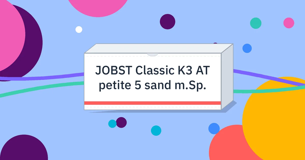 Symbolbild: Packung mit der Aufschrift JOBST Classic K3 AT petite 5 sand m.Sp. (PZN 13077197) – Verfügbarkeit und Bezug in Apotheken in Frankfurt am Main
