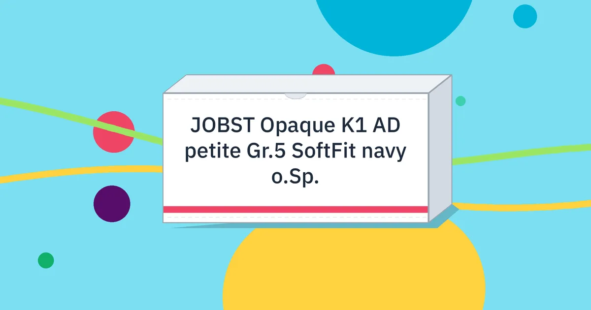 Symbolbild: Packung mit der Aufschrift JOBST Opaque K1 AD petite Gr.5 SoftFit navy o.Sp. (PZN 13080561) – Verfügbarkeit und Bezug in Apotheken in Frankfurt am Main