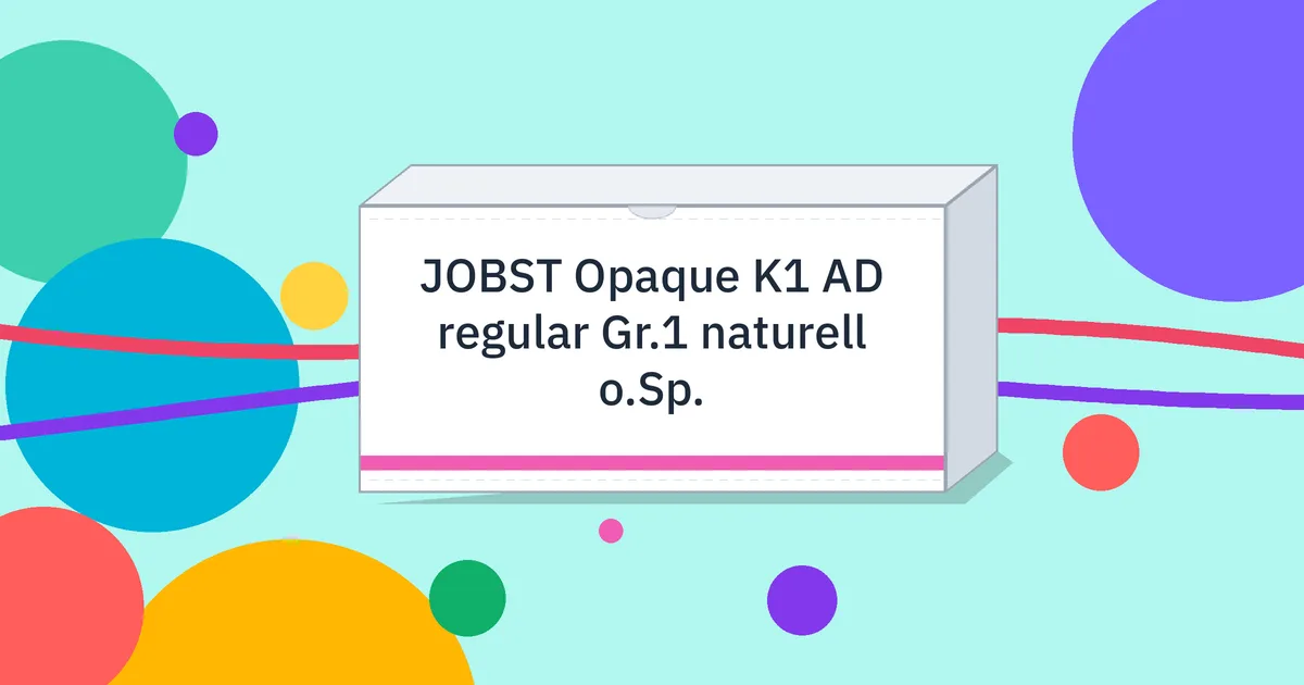 Symbolbild: Packung mit der Aufschrift JOBST Opaque K1 AD regular Gr.1 naturell o.Sp. (PZN 13082761) – Verfügbarkeit und Bezug in Apotheken in Frankfurt am Main