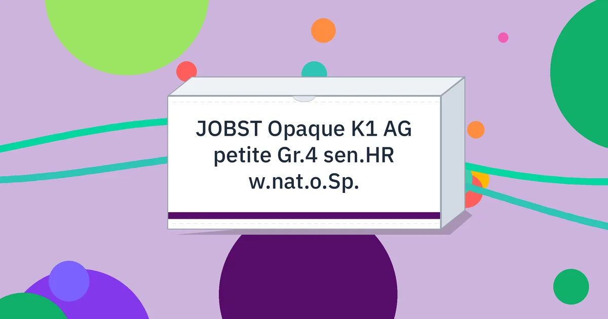 Symbolbild: Packung mit der Aufschrift JOBST Opaque K1 AG petite Gr.4 sen.HR w.nat.o.Sp. (PZN 13089384) – Verfügbarkeit und Bezug in Apotheken in Frankfurt am Main