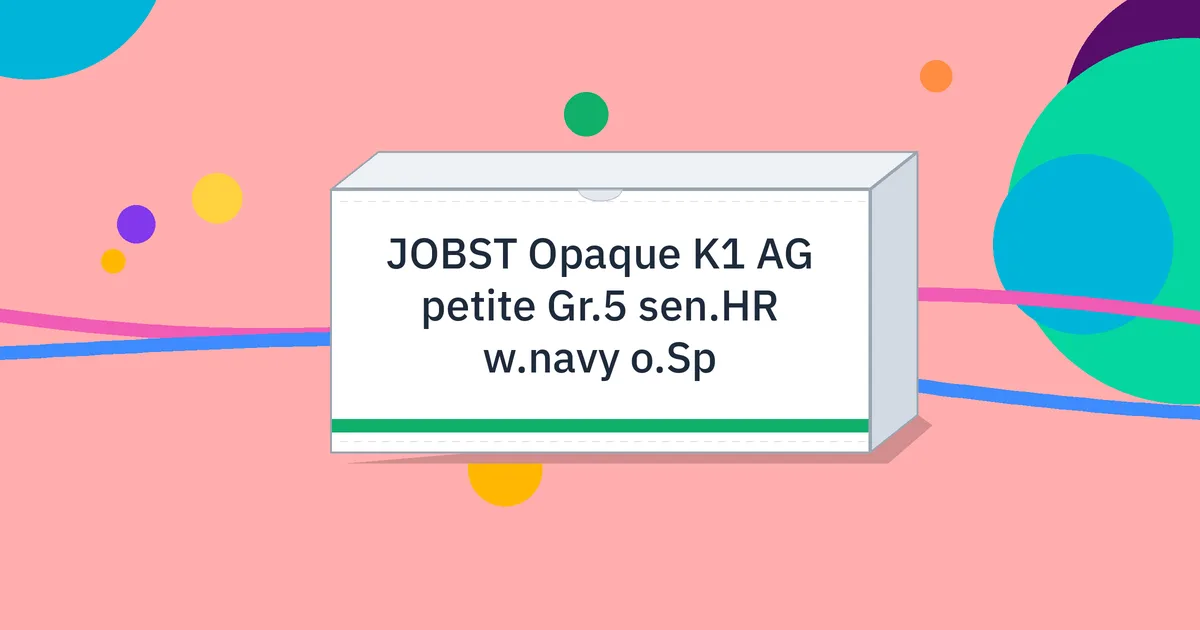 Symbolbild: Packung mit der Aufschrift JOBST Opaque K1 AG petite Gr.5 sen.HR w.navy o.Sp (PZN 13089332) – Verfügbarkeit und Bezug in Apotheken in Frankfurt am Main