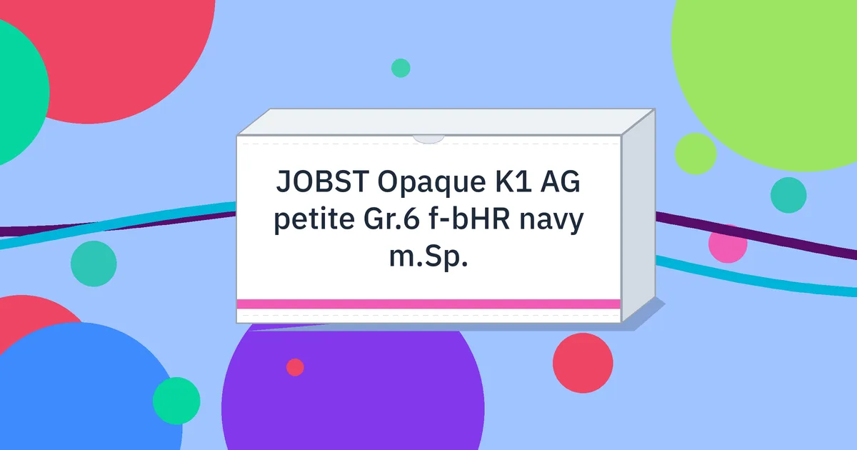 Symbolbild: Packung mit der Aufschrift JOBST Opaque K1 AG petite Gr.6 f-bHR navy m.Sp. (PZN 13083619) – Verfügbarkeit und Bezug in Apotheken in Frankfurt am Main