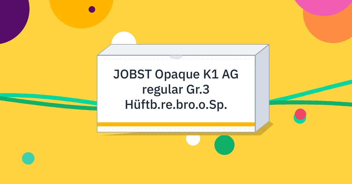 Symbolbild: Packung mit der Aufschrift JOBST Opaque K1 AG regular Gr.3 Hüftb.re.bro.o.Sp. (PZN 13101429) – Verfügbarkeit und Bezug in Apotheken in Frankfurt am Main