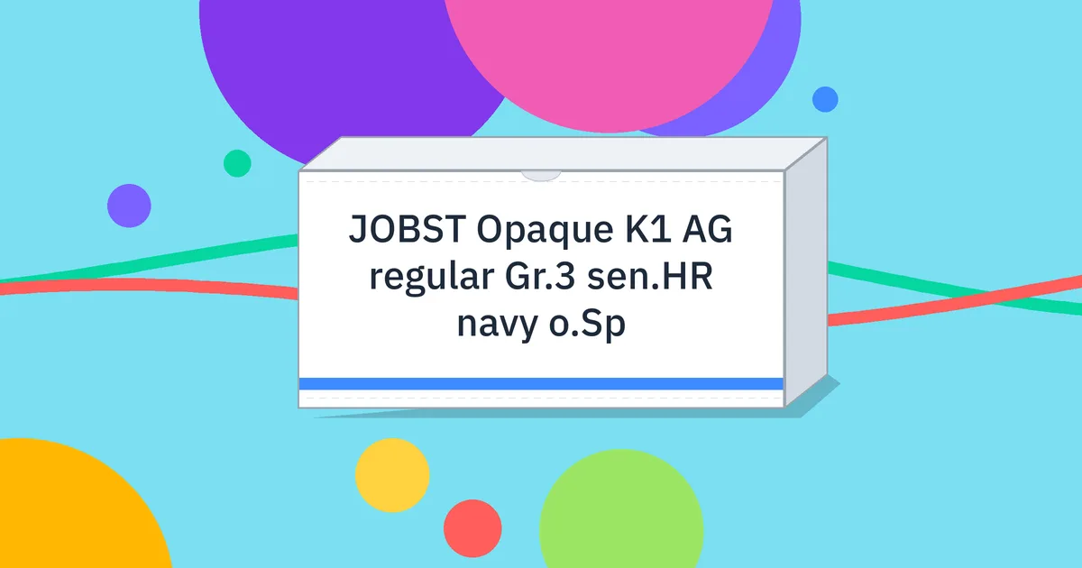 Symbolbild: Packung mit der Aufschrift JOBST Opaque K1 AG regular Gr.3 sen.HR navy o.Sp (PZN 13096036) – Verfügbarkeit und Bezug in Apotheken in Frankfurt am Main