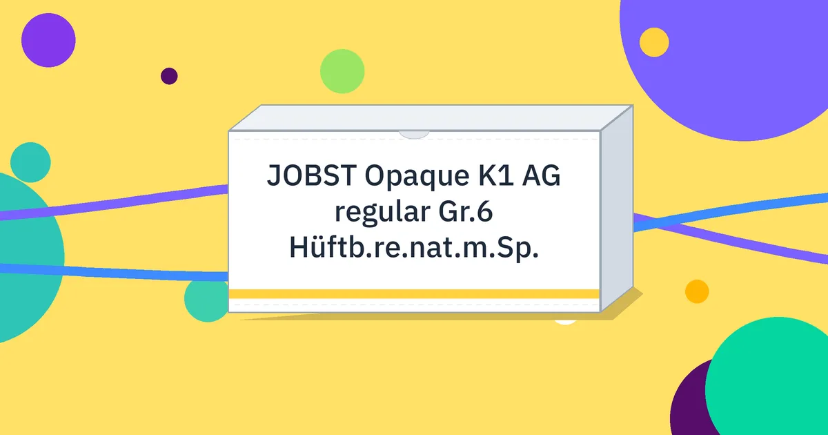 Symbolbild: Packung mit der Aufschrift JOBST Opaque K1 AG regular Gr.6 Hüftb.re.nat.m.Sp. (PZN 13101300) – Verfügbarkeit und Bezug in Apotheken in Frankfurt am Main