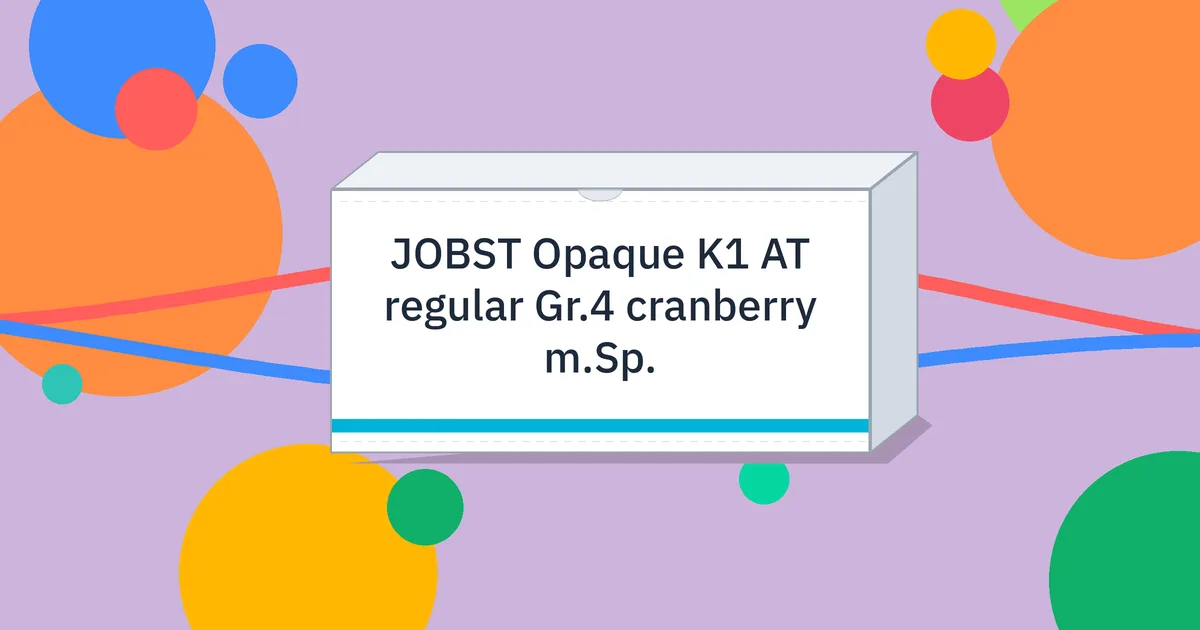 Symbolbild: Packung mit der Aufschrift JOBST Opaque K1 AT regular Gr.4 cranberry m.Sp. (PZN 13106912) – Verfügbarkeit und Bezug in Apotheken in Frankfurt am Main