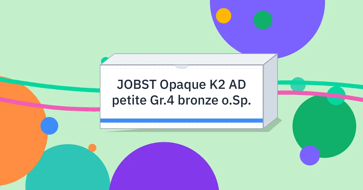 Symbolbild: Packung mit der Aufschrift JOBST Opaque K2 AD petite Gr.4 bronze o.Sp. (PZN 13109477) – Verfügbarkeit und Bezug in Apotheken in Frankfurt am Main