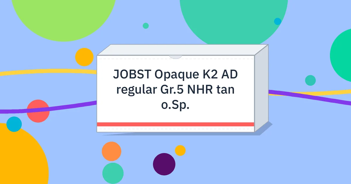 Symbolbild: Packung mit der Aufschrift JOBST Opaque K2 AD regular Gr.5 NHR tan o.Sp. (PZN 16277844) – Verfügbarkeit und Bezug in Apotheken in Frankfurt am Main