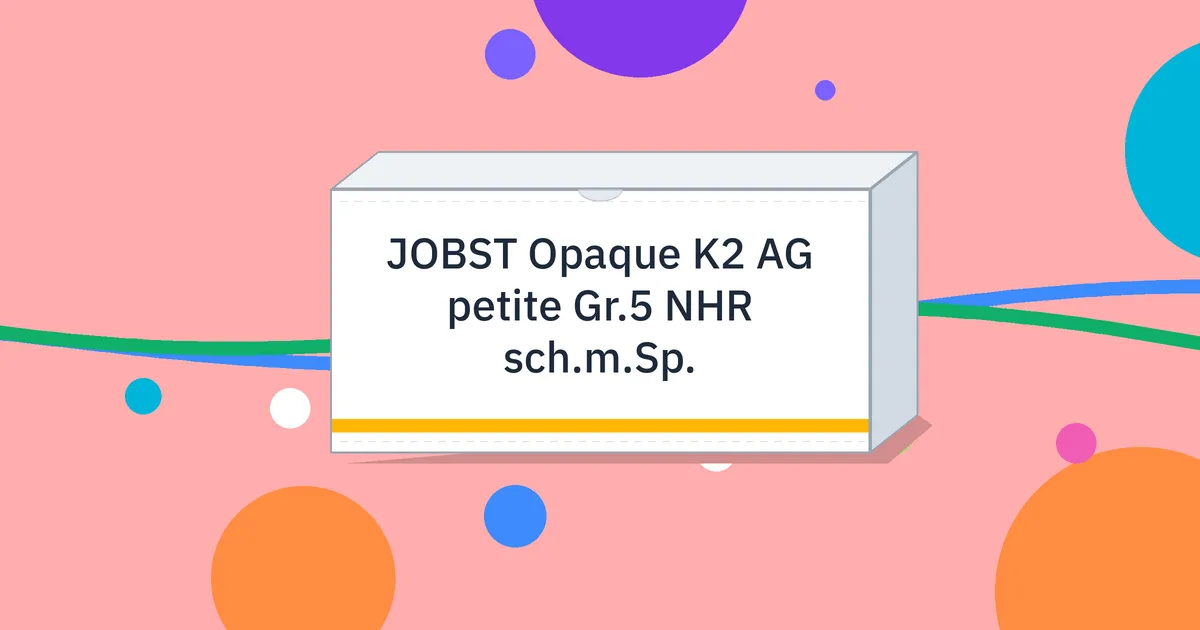 Symbolbild: Packung mit der Aufschrift JOBST Opaque K2 AG petite Gr.5 NHR sch.m.Sp. (PZN 11255140) – Verfügbarkeit und Bezug in Apotheken in Frankfurt am Main