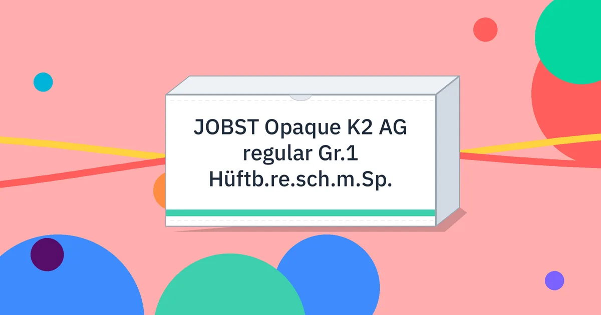 Symbolbild: Packung mit der Aufschrift JOBST Opaque K2 AG regular Gr.1 Hüftb.re.sch.m.Sp. (PZN 13117347) – Verfügbarkeit und Bezug in Apotheken in Frankfurt am Main
