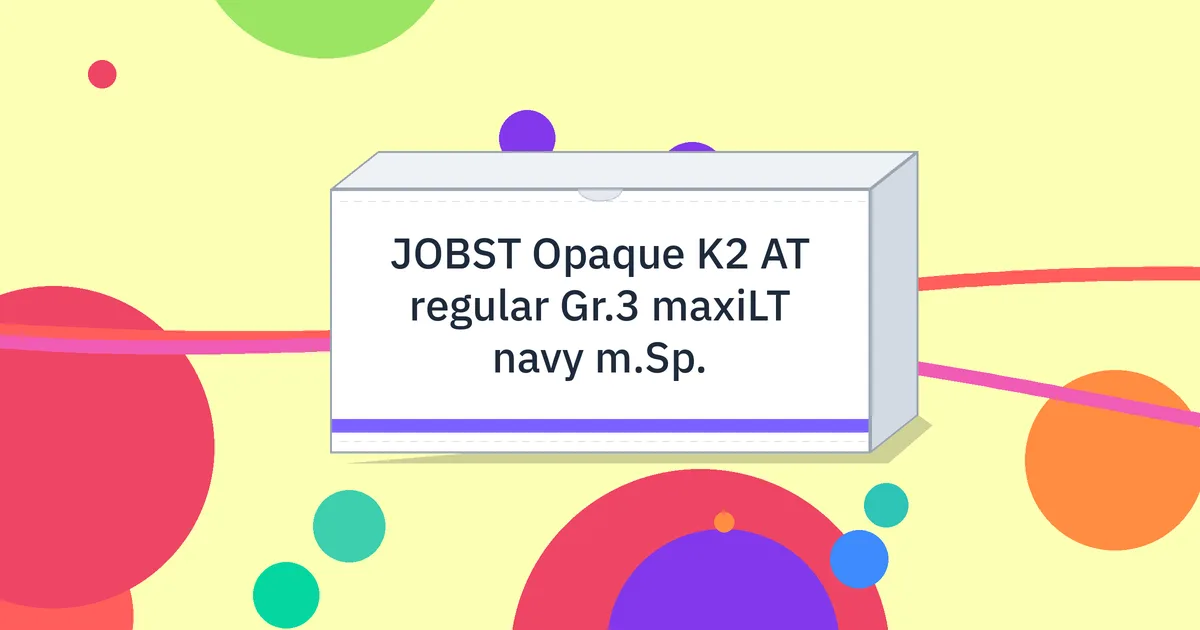 Symbolbild: Packung mit der Aufschrift JOBST Opaque K2 AT regular Gr.3 maxiLT navy m.Sp. (PZN 13121567) – Verfügbarkeit und Bezug in Apotheken in Frankfurt am Main