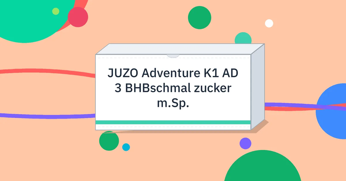 Symbolbild: Packung mit der Aufschrift JUZO Adventure K1 AD 3 BHBschmal zucker m.Sp. (PZN 16342872) – Verfügbarkeit und Bezug in Apotheken in Frankfurt am Main