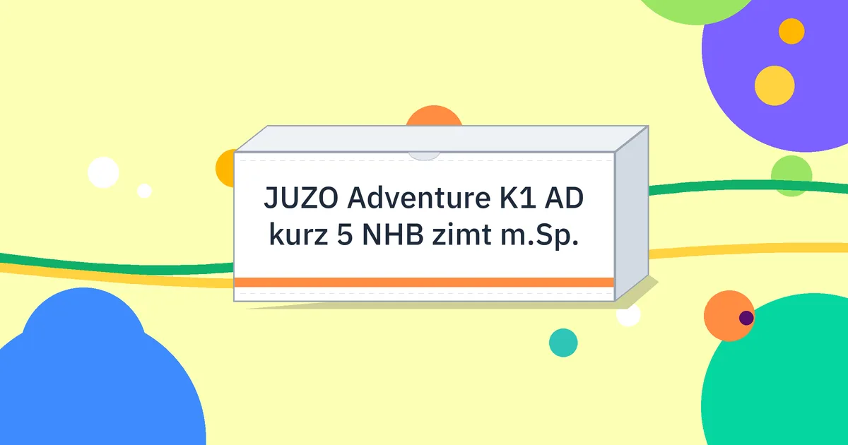 Symbolbild: Packung mit der Aufschrift JUZO Adventure K1 AD kurz 5 NHB zimt m.Sp. (PZN 16493306) – Verfügbarkeit und Bezug in Apotheken in Frankfurt am Main