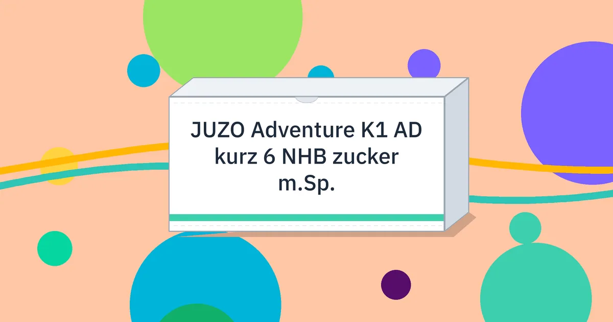Symbolbild: Packung mit der Aufschrift JUZO Adventure K1 AD kurz 6 NHB zucker m.Sp. (PZN 16344078) – Verfügbarkeit und Bezug in Apotheken in Frankfurt am Main