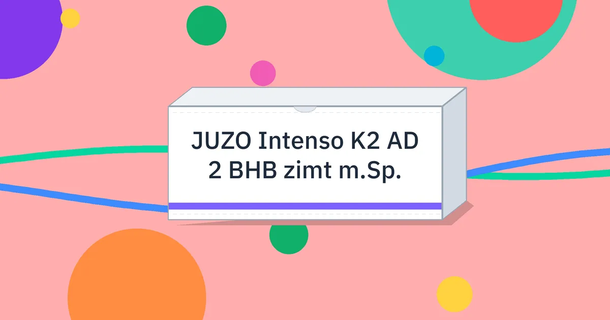 Symbolbild: Packung mit der Aufschrift JUZO Intenso K2 AD 2 BHB zimt m.Sp. (PZN 18613246) – Verfügbarkeit und Bezug in Apotheken in Frankfurt am Main